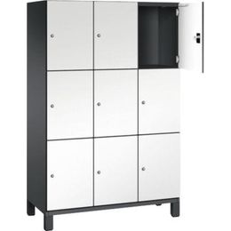 C+P Schlie&szlig;fachschrank Cambio, 3 Abteile, 9 F&auml;cher, auf F&uuml;&szlig;en, B 1200 x T 525 x H 1980 mm, schwarzgrau/wei&szlig;