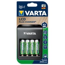 Batterieladeger&auml;t Varta LCD Plug Charger, f&uuml;r 4 x Mignon AA/Micro AAA/9 V NiMH-Akkus & 1 x USB, LCD-Anzeige, inkl. 4 Akkus