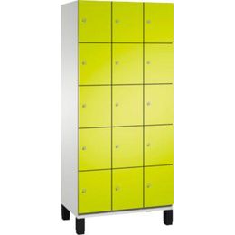 C+P Schlie&szlig;fachschrank Cambio, 3 Abteile, 15 F&auml;cher, auf F&uuml;&szlig;en, B 900 x T 525 x H 1980 mm, lichtgrau/clowngr&uuml;n