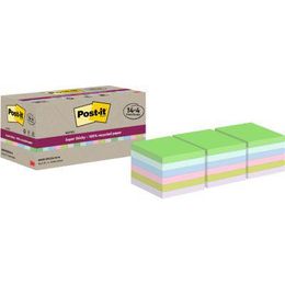 Post-it&reg; Haftnotizen Super Sticky Recycling Notes 654 RSSCOL 14+4F, B 76 x T 76 mm, PEFC&reg;-Papier, farbig, 14 + 4 Bl&ouml;cke gratis, 70 Blatt/Block