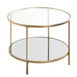 HAKU Beistelltisch, rund, Stahlrohr lackiert, Ablagen Sicherheitsklarglas/Spiegelglas, B 600 x T 600 x H 450 mm, gold