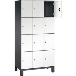 C+P Schlie&szlig;fachschrank Cambio, 3 Abteile, 12 F&auml;cher, auf F&uuml;&szlig;en, B 900 x T 525 x H 1980 mm, schwarzgrau/wei&szlig;