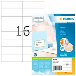 Universaletiketten Herma 4462, permanenthaftend, selbstklebend, bedruckbar, B 105 x H 37 mm, FSC&reg;-Papier, wei&szlig;, 1600 St&uuml;ck/100 Blatt