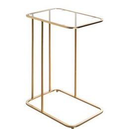 HAKU Beistelltisch, rechteckig, Stahlrohr lackiert, Ablage Sicherheitsklarglas, B 450 x T 300 x H 650 mm, gold