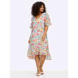 sheego Gro&szlig;e Gr&ouml;&szlig;en Chiffonkleid mit Volant am Saum, ecru-lila-gemustert, Gr&ouml;&szlig;e 46 - Damen