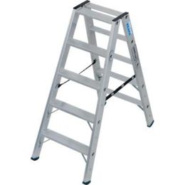 Krause STABILO Stufen-Doppelleiter 2x5, 225 kg, 80 mm D-Stufen, beidseitig begehbar, Alu-Gelenke, SafetyCap