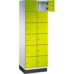 C+P Schlie&szlig;fachschrank Cambio, 2 Abteile, 12 F&auml;cher, mit Sockel, B 600 x T 525 x H 1980 mm, lichtgrau/clowngr&uuml;n