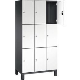 C+P Schlie&szlig;fachschrank Cambio, 3 Abteile, 9 F&auml;cher, auf F&uuml;&szlig;en, B 900 x T 525 x H 1980 mm, schwarzgrau/wei&szlig;