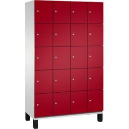 C+P Schlie&szlig;fachschrank Cambio, 4 Abteile, 20 F&auml;cher, auf F&uuml;&szlig;en, B 1200 x T 525 x H 1980 mm, lichtgrau/rubinrot