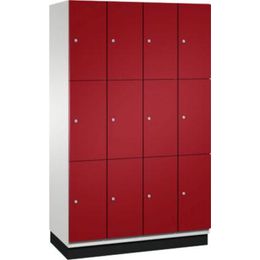C+P Schlie&szlig;fachschrank Cambio, 4 Abteile, 12 F&auml;cher, mit Sockel, B 1200 x T 525 x H 1980 mm, lichtgrau/rubinrot