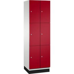 C+P Schlie&szlig;fachschrank Cambio, 2 Abteile, 6 F&auml;cher, mit Sockel, B 600 x T 525 x H 1980 mm, lichtgrau/rubinrot
