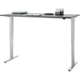 Schreibtisch, elektrisch h&ouml;henverstellbar, T-Fu&szlig; ohne Traverse, B 1600 x T 800 x H 605&ndash;1265 mm, graphit/silber