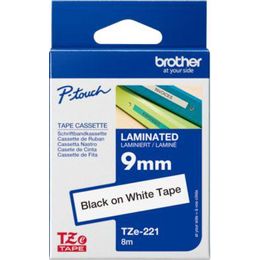 Schriftbandkassette Brother TZe-221, selbstklebend, L 8 m x B 9 mm, wei&szlig;/schwarz