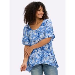 sheego by Joe Browns Damen Zipfelshirt mit floralem Print, royalblau-himmelblau-gemustert, Gr&ouml;&szlig;e 44/46