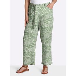 sheego Gro&szlig;e Gr&ouml;&szlig;en 7/8-Hose mit Alloverprint und Bindeg&uuml;rtel, eucalyptus-ecru-bedruckt, Gr&ouml;&szlig;e 58 - Damen
