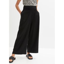 Marlene-Hose bonprix, Damen, Gr. 50, N-Gr, schwarz (l&auml;nge: regul&auml;r), Web, Obermaterial: 55% Leinen, 45% Viskose, loose fit, Hosen Marlene-Hose, aus Leinen und Viskose, mit Bequembund, Loose Fit Passform