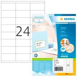 Universaletiketten Herma 4429, permanenthaftend, selbstklebend, bedruckbar, B 70 x H 35 mm, FSC&reg;-Papier, wei&szlig;, 2400 St&uuml;ck/100 Blatt