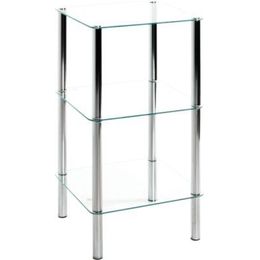 Regal HAKU, 2 F&auml;cher mit jeweils bis zu 5 kg Tragkraft, B 390 x T 390 x H 770 mm, Stahl/ESG-Sicherheitsglas, chrom/transparent