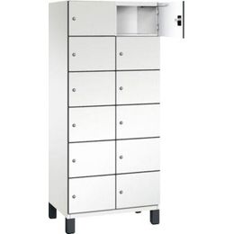 C+P Schlie&szlig;fachschrank Cambio, 2 Abteile, 12 F&auml;cher, auf F&uuml;&szlig;en, B 800 x T 525 x H 1980 mm, verkehrswei&szlig;/wei&szlig;