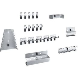 Bott Lochplatten-Zubeh&ouml;rsortiment Perfo, 20-teilig, 10 Haken/5 Werkzeugklemmen mit &Oslash; 13 mm/5 Werkzeughalter, Metall verzinkt, silber
