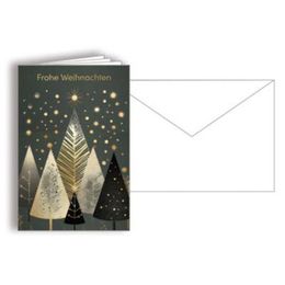Korsch Weihnachtskarten "B&auml;ume Gold modern", Goldfolienpr&auml;gung, Soft-Touch, Tannenbaum-Design, glatter Karton, FSC, B 115 x H 170 mm, inkl. doppeltem Einlegeblatt & Kuvert, 10 St&uuml;ck