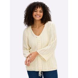 sheego Gro&szlig;e Gr&ouml;&szlig;en Ajourpullover mit Bindeband am Saum, champagner, Gr&ouml;&szlig;e 48/50 - Damen