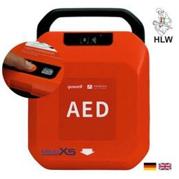 Defibrillator MEDX5 HeartSave Y, manuelle Schockabgabe, Sprachausgabe DE/EN, Grafikanzeige, IP55, mit HLW-Feedback-Sensor