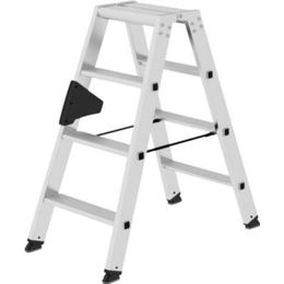 Munk Stufen-Stehleiter, 2 x 4 Stufen, Aluminium, Rechteckrohr-Holme, 80 mm Stufen, ergo-pad&reg; Griffzone, nivello&reg; Leiterschuhe, bis 150 kg