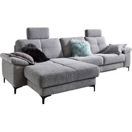 Ecksofa 3C CARINA "Burnaby bequem und modern, L-Form", silber, B:296cm H:87cm T:162cm, Chenille-Optik (59, 7% Polyester, 34, 4% Polyacryl, 5, 9% Viskose), Sofas, Ecksofa, 2 Kopfst&uuml;tzen, optional mit Schlaf- und motorischer Relaxfunktion