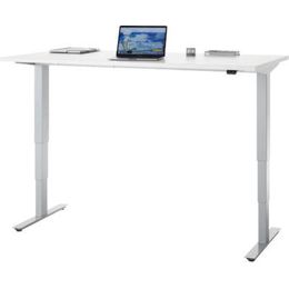 Schreibtisch, elektrisch h&ouml;henverstellbar, T-Fu&szlig; ohne Traverse, B 1600 x T 800 x H 605&ndash;1265 mm, wei&szlig;/silber