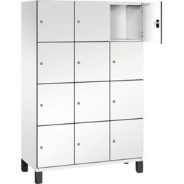 C+P Schlie&szlig;fachschrank Cambio, 3 Abteile, 12 F&auml;cher, auf F&uuml;&szlig;en, B 1200 x T 525 x H 1980 mm, verkehrswei&szlig;/wei&szlig;