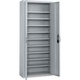 Magazinschrank C+P Serie 13, 10 Fachb&ouml;den, abschlie&szlig;bar, B 700 x T 300 x H 1690 mm, Stahl, lichtgrau RAL 7035