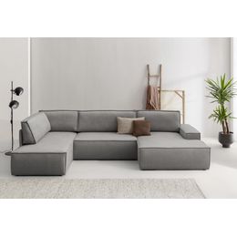 Wohnlandschaft Home Affaire "SHERWOOD U-Form, 329 cm - OTTO. Verl&auml;ssliche Qualit&auml;t.", grau, B:329cm H:85cm T:195cm, 100% Polyester, Sofas, Wohnlandschaft, Schlaffunktion m. Bettkasten (194x139 cm), Cord, Vintage, Samtvelours