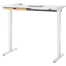 Schreibtisch mit Bambus-Zubeh&ouml;rschublade & Kabelkanal aus Recyclingfilz, elektrisch h&ouml;henverstellbar, B 1300 x T 650 x H 605&ndash;1265 mm, wei&szlig;/wei&szlig;