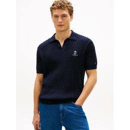Poloshirt Tommy Hilfiger "CABLE SHORT SLEEVE POLO", Herren, Gr. M, desert sky, Strick, Obermaterial: 100% Baumwolle, regular fit normal, Rippb&uuml;ndchen, Shirts Poloshirt, regular fit, Zopfmuster