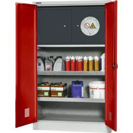 Sch&auml;fer Shop Sch&auml;fer Shop Select Gefahrstoffschrank, B 950 x T 500 x H 1585 mm, 2 Wannen inkl. WHG‑Wanne 11 Liter, Sicherheitsfach Typ 30, lichtgrau/rubinrot