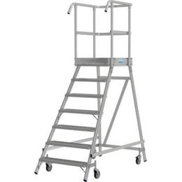 Krause STABILO Podestleiter 7 Stufen, fahrbar, R13 Profilrost, Plattform 600x720 mm, 180 mm Stufen, Gel&auml;nder 1,00 m