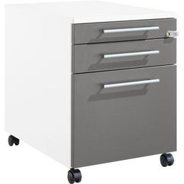 Sch&auml;fer Shop Sch&auml;fer Shop Pure Rollcontainer 126, Utensilienauszug + 2 Schubladen, abschlie&szlig;bar, eckige Metallgriffe, B 434 x T 600 x H 570 mm, wei&szlig;/anthrazit
