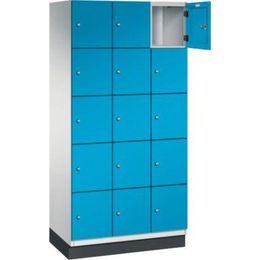 C+P Schlie&szlig;fachschrank Cambio, 3 Abteile, 15 F&auml;cher, mit Sockel, B 900 x T 525 x H 1980 mm, lichtgrau/lichtblau