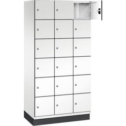 C+P Schlie&szlig;fachschrank Cambio, 3 Abteile, 18 F&auml;cher, mit Sockel, B 900 x T 525 x H 1980 mm, verkehrswei&szlig;/wei&szlig;