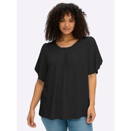 sheego Damen Rundhalsshirt, Schwarz, Gr. 48/50, T-Shirts, Material: Viskose