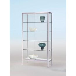 Standvitrine BST, Brandschutzklasse B1, 5 F&auml;cher, abschlie&szlig;bare Schiebet&uuml;ren, B 800 x T 500 x H 1950 mm, Aluminium/Glas, silber