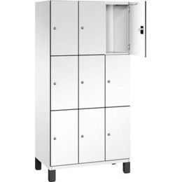 C+P Schlie&szlig;fachschrank Cambio, 3 Abteile, 9 F&auml;cher, auf F&uuml;&szlig;en, B 900 x T 525 x H 1980 mm, verkehrswei&szlig;/wei&szlig;