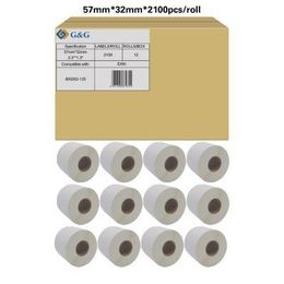 G&G Etiketten G&G, kompatibel zu Zebra 800262-125, 57 x 32 mm, selbstklebend, beschichtet, perforiert, Thermopapier, wei&szlig;, 12 x 2100 St&uuml;ck