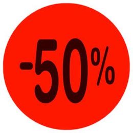 Preisetiketten METO&reg;, f&uuml;r die h&auml;ndische Preisauszeichnung, Aufdruck &bdquo;-50 %&ldquo;, permanenthaftend, rund, &Oslash; 40 mm, FSC&reg;-Papier, rot, 1 Rolle mit 1000 St&uuml;ck
