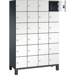 C+P Schlie&szlig;fachschrank Cambio, 4 Abteile, 24 F&auml;cher, auf F&uuml;&szlig;en, B 1200 x T 525 x H 1980 mm, schwarzgrau/wei&szlig;
