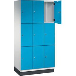 C+P Schlie&szlig;fachschrank Cambio, 3 Abteile, 9 F&auml;cher, mit Sockel, B 900 x T 525 x H 1980 mm, lichtgrau/lichtblau
