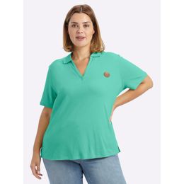 sheego Gro&szlig;e Gr&ouml;&szlig;en Poloshirt mit V-Ausschnitt, blaugr&uuml;n, Gr&ouml;&szlig;e 44/46 - Damen
