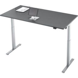 Schreibtisch, elektrisch h&ouml;henverstellbar, Rechteck, T-Fu&szlig;, B 1600 x T 800 x H 720-1200 mm, graphit/silber