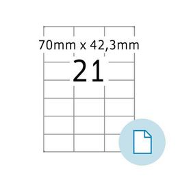Blattetiketten Herma 8421, permanenthaftend, bedruckbar, B 70 x H 42,3 mm, Papier, wei&szlig;, 10500 St&uuml;ck/500 Blatt